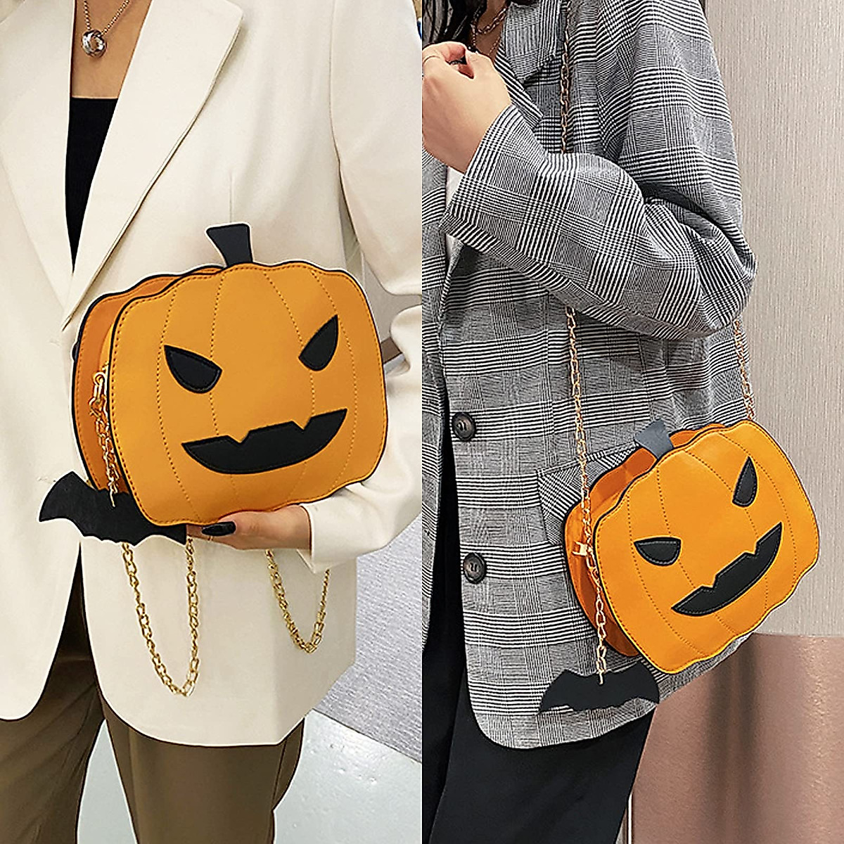 RollingBronze Women Pumpkin Handbag Halloween Candy Bag Little Devil Shoulder Messenger Bag Purse, Brown, 19x18x7cm