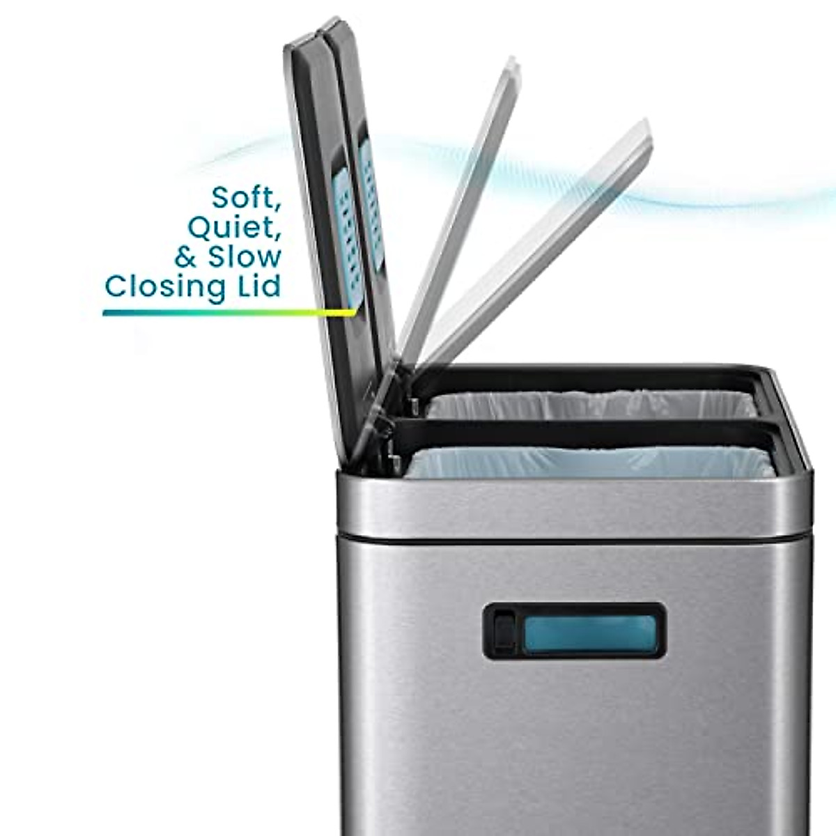 Home Zone Living 16 Gallon Dual Trash Can for Recycling and Trash with CleanAura Odor Control, 60 Liter Total Capacity, Silver