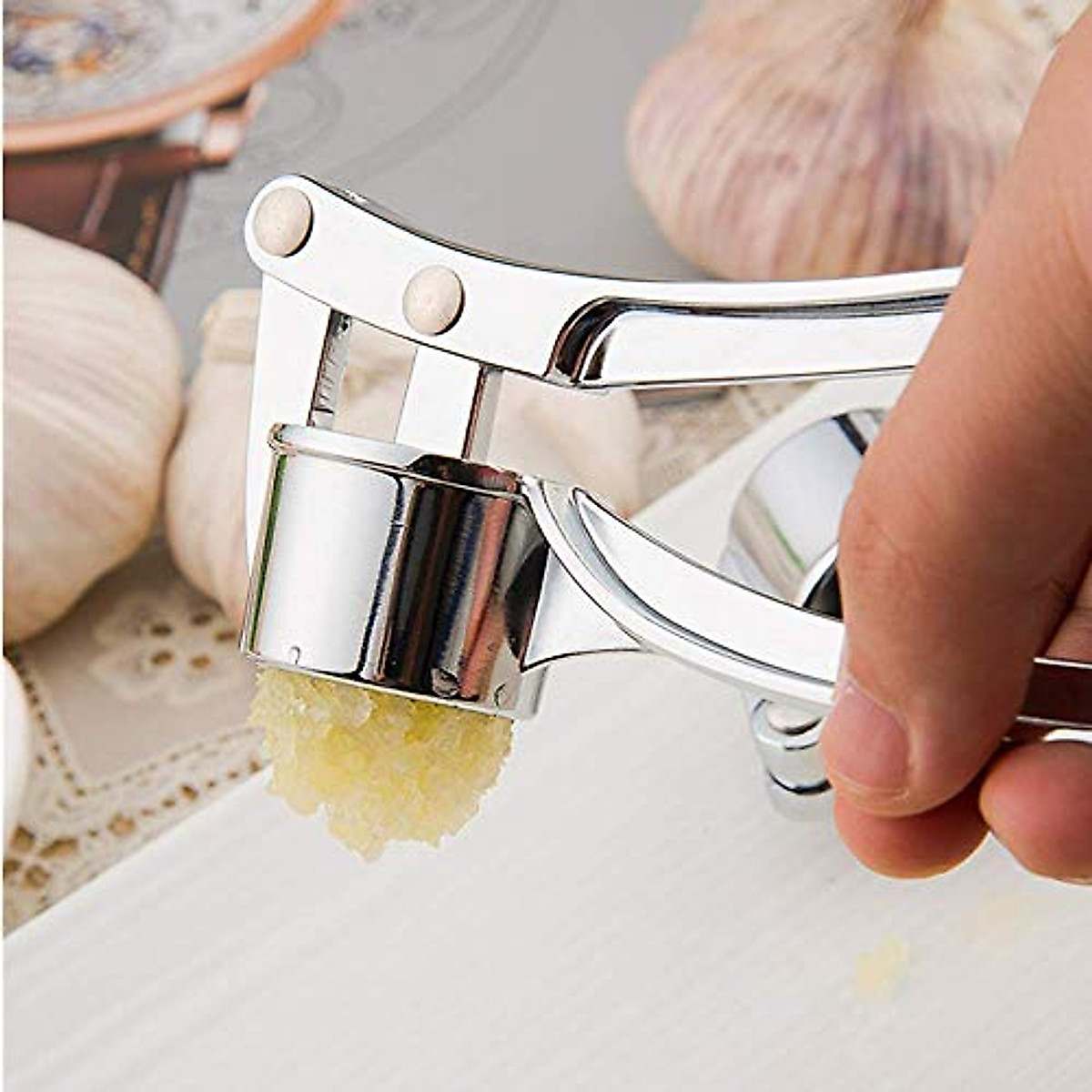 Garlic Press Mincer Ginger Crusher Squeezer Heavy Duty Metal Garlic Presser Chopper Slicer (Classic)