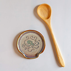 Georgetown Pottery Spoon Rest Purple Octopus, Handmade, Made in USA, Ceramic