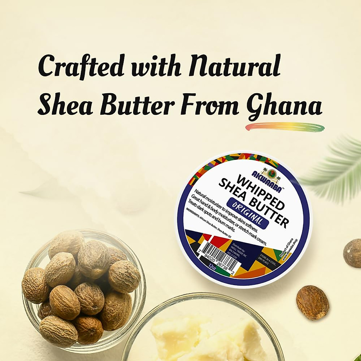 AKWAABA Whipped Shea Butter (Pink Sugar) - Nourishes, Moisturizes & Soothes | Pure Shea Butter | No Dyes & Parabens | 12 oz / 340 g