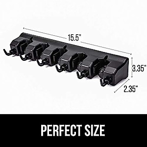 Gorilla Grip Mop and Broom Holder, Easy Install Wall Mount Storage Rack, Organize Cleaning Supplies, Garden Tools, Organizer for Home Kitchen, Garage Closet, Pantry Laundry Room, 5 Slot 6 Hooks, Black
