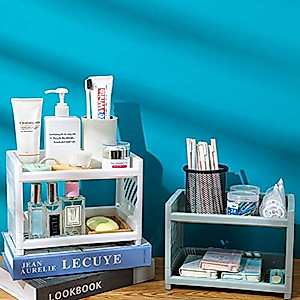zgs78hh Double Layer Hollow Shelf, Plastic Cosmetics Desktop Finishing Bathroom Accessories Organizer,Storage Rack,2 Tier Shelf Holder, White