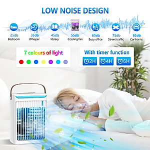Portable Cooling Fan, 680ML Evaporative Cooling Fan with 5 Speed, 2 humidification, 2-6H Timer & 7 Colors Light, 3 IN 1 Freeze Fan for Bedroom, Office and Camping
