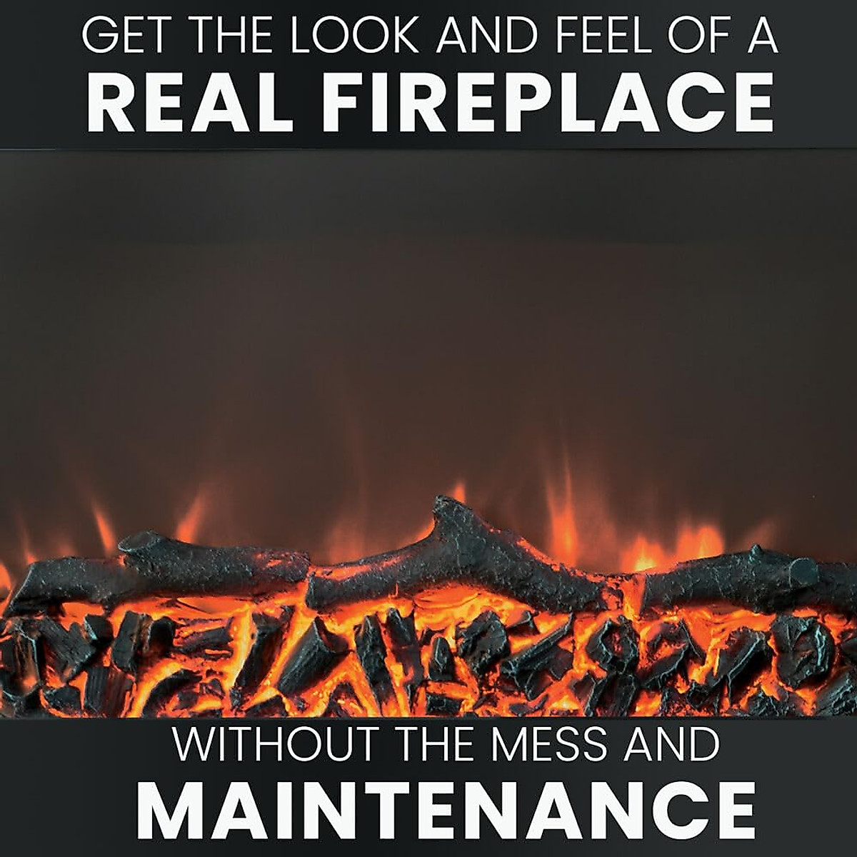 Hanover Fireside 30'' Black Wall Mounted Electric Fireplace with Driftwood Log Display and Realistic Flame, Modern Wall Fireplace Heater with Remote Control for Home, Living Room, Office