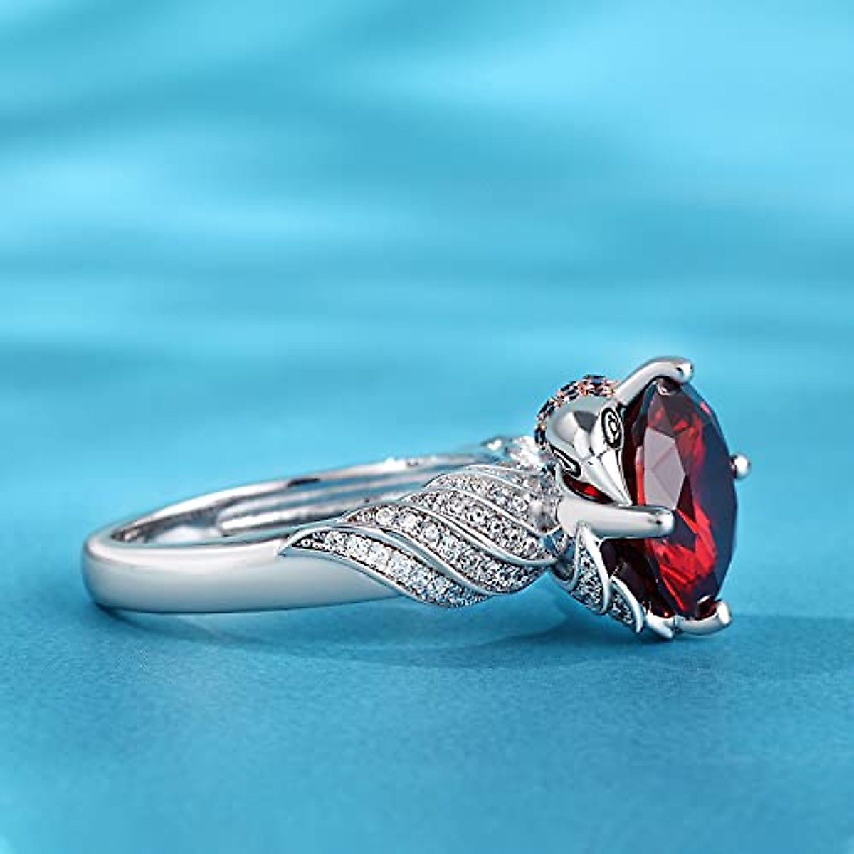 Jeulia Round Cut Eagle Wedding Ring: Sterling Silver Diamond Eternity Band Garnet Red Engagement Anniversary Promise Bridal Set Valentine's Jewelry Gift with Box (Beauty and Majesty, 10.5)