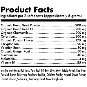 Calming Hemp Treats for Dogs Made in USA with Organic Hemp Natural Separation Aid Helps with Barking, Chewing, Thunder, Fireworks, Aggressive Behavior Soothing Stress Relief Natural Relaxation