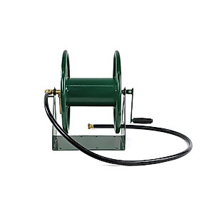 Amazon Basics Wall/Floor Mount Garden Hose Reel with 5-Ft. Leader Hose, Holds up to 200-Feet, Bronze,green