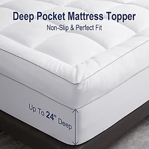 HYPREST Pillow Top Mattress Topper King, Extra Thick Mattress Topper 1300 GSM Down Alternative, 100% Cotton Soft Plush Bed Topper 8-24" Deep Pocket