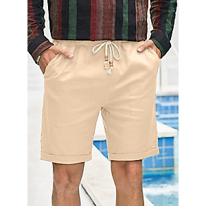 JMIERR Men's Shorts Casual Summer Beach 9 Inch Inseam Drawstring Golf Linen Cotton Elastic Waist Short for Men, US 38(XL),09 Beige