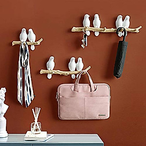 XPSD Resin Birds Figurine Wall Hooks Decorative Home Decoration Accessories Key Bag Handbag Coat Rack Holder Wall Hanger for Clothes-Blue 4birds