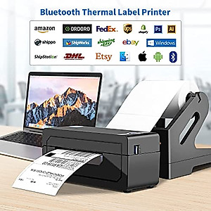 Bluetooth Thermal Label Printer 4x6 - High Speed Shipping Label Printer, Wireless Label Maker Support Windows & Android & iOS, USB for MAC, Suitable for Amazon, Ebay, Etsy, Shopify, USPS Barcode