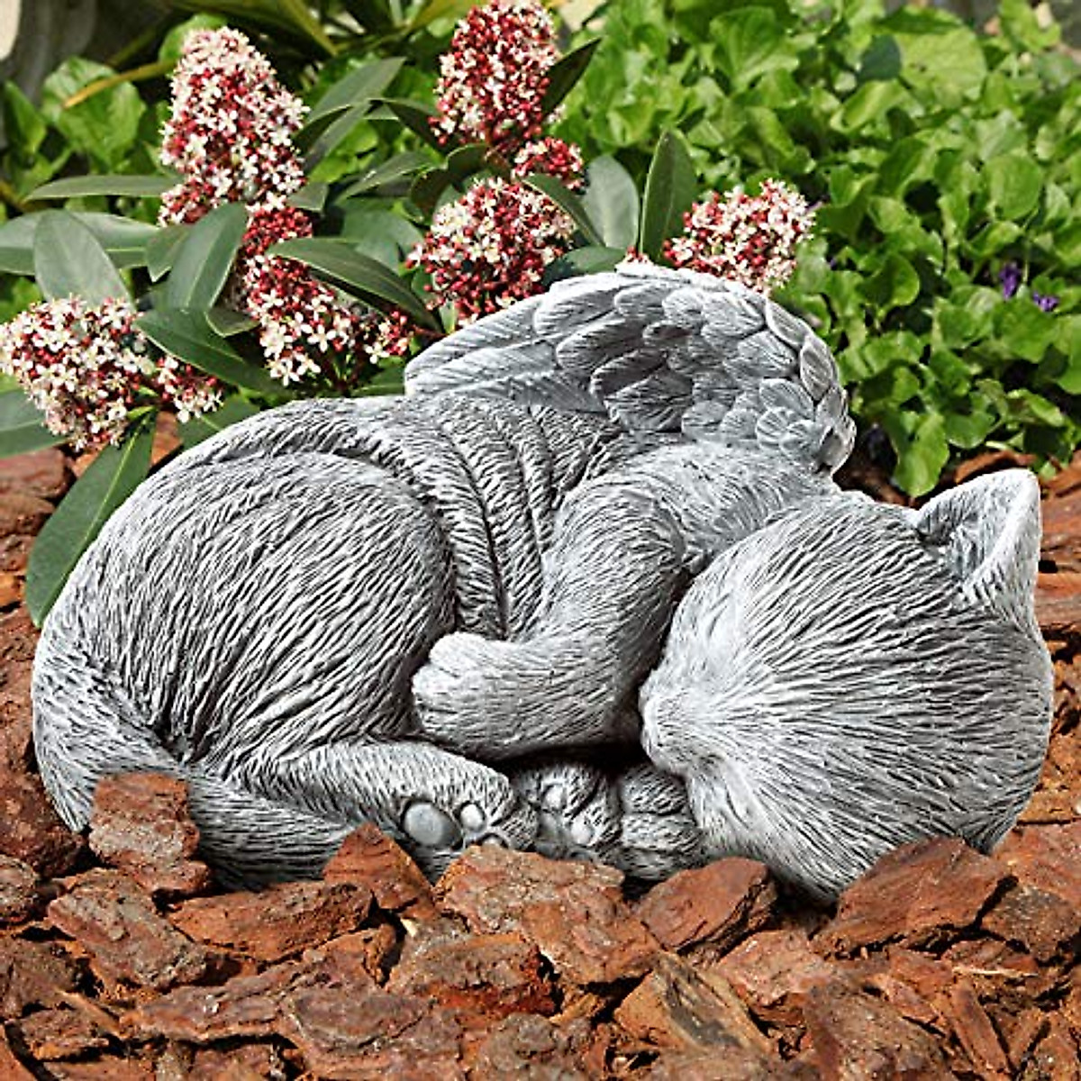 Pure Garden Sculpture Pet Memorial Statue, Sleeping Angel Cat