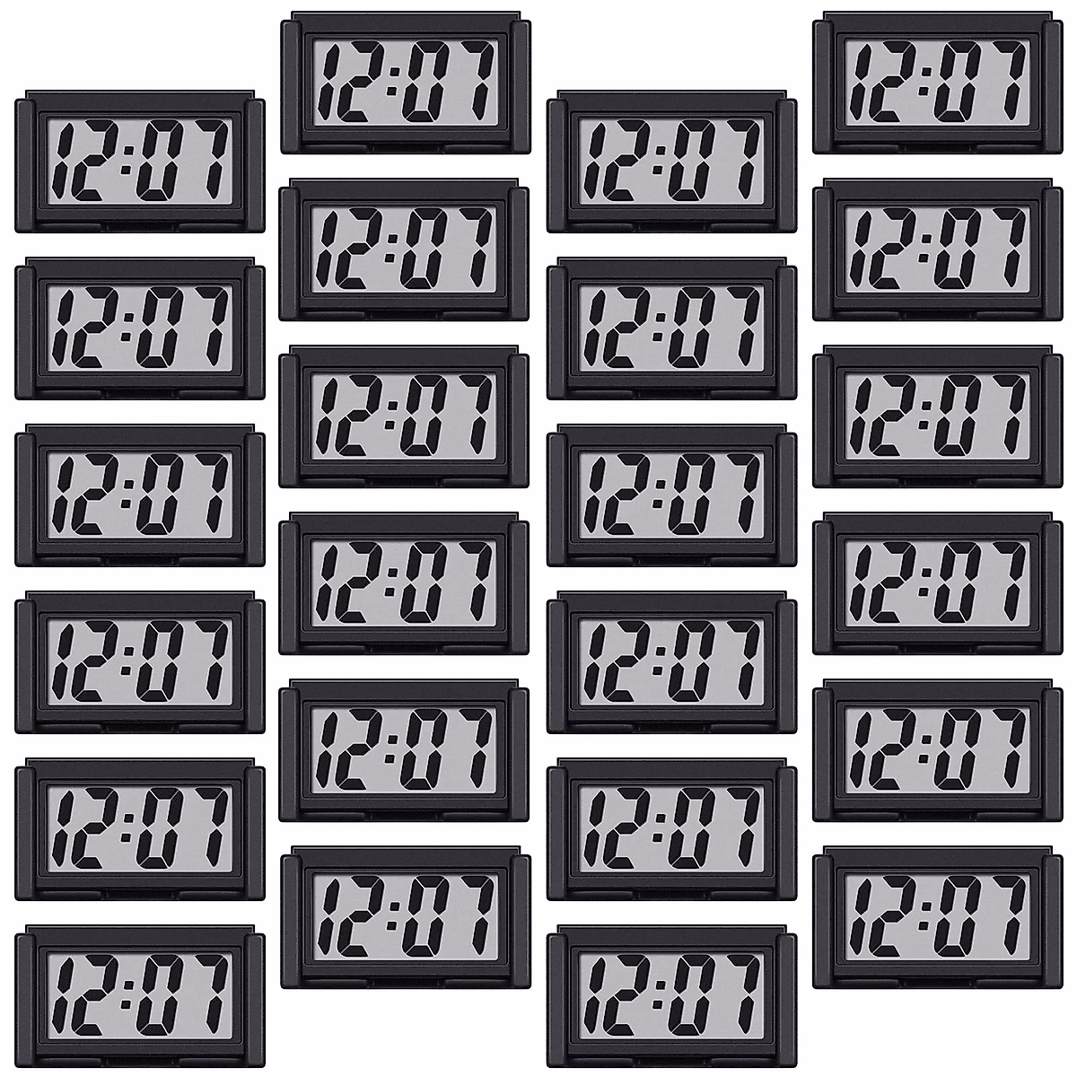 Frienda 24 Pieces Mini Digital Clock Small Magnetic Clock Car Dashboard Clock Stick on Clock Self Adhesive Bracket Digital Clock Battery Operated (Black)
