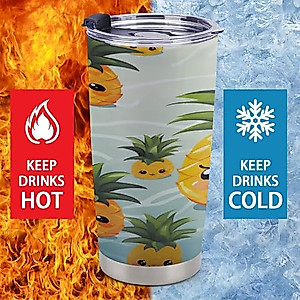 FHENMSA Reusable Plastic Water Cups with Lids,Cute Pineapple Print Anti-overflow Cup,sports Travel Coffee Cup