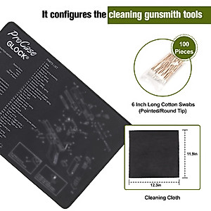 ProCase Gun Cleaning Mat with Cotton Swabs and Cleaning Cloth, Pistol Gunsmith Maintenance Tools Oil-Resistant Anti-Slip Printing Mat, 11.3” x 17.3”, Black