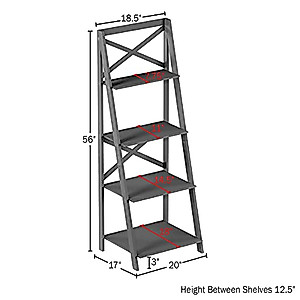 Lavish Home 4-Tier Ladder Bookshelf - Freestanding Shelved Bookcase with X-Back Frame and Leaning Look - Display Shelves for Home and Office (Gray)