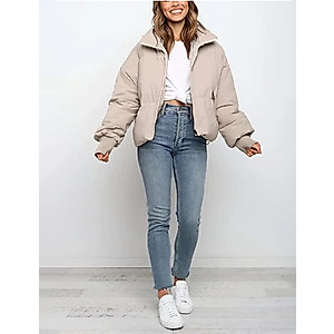 Gihuo Women’s Winter Cropped Puffer Jacket Coat Short Warm Quilted Jacket(Beige-L)