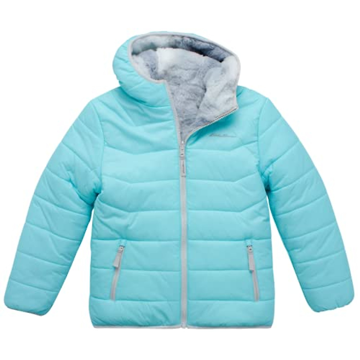 Eddie Bauer Girls' Reversible Jacket - Deer Harbor Waterproof Lightweight Puffer Coat with Faux Shearling Lining (5-20), Size 5/6, Aqua