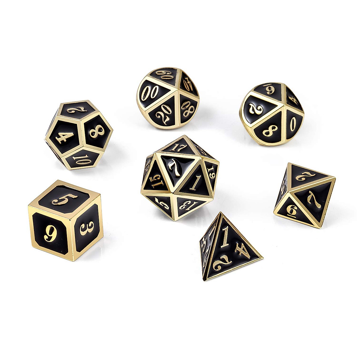 DNDND Metal Dice Set D&D, 7 die Metal Polyhedral Dice Set with Gift Metal Box and Gold Number for DND Dungeons and Dragons Role Playing Games (Black and Gold)