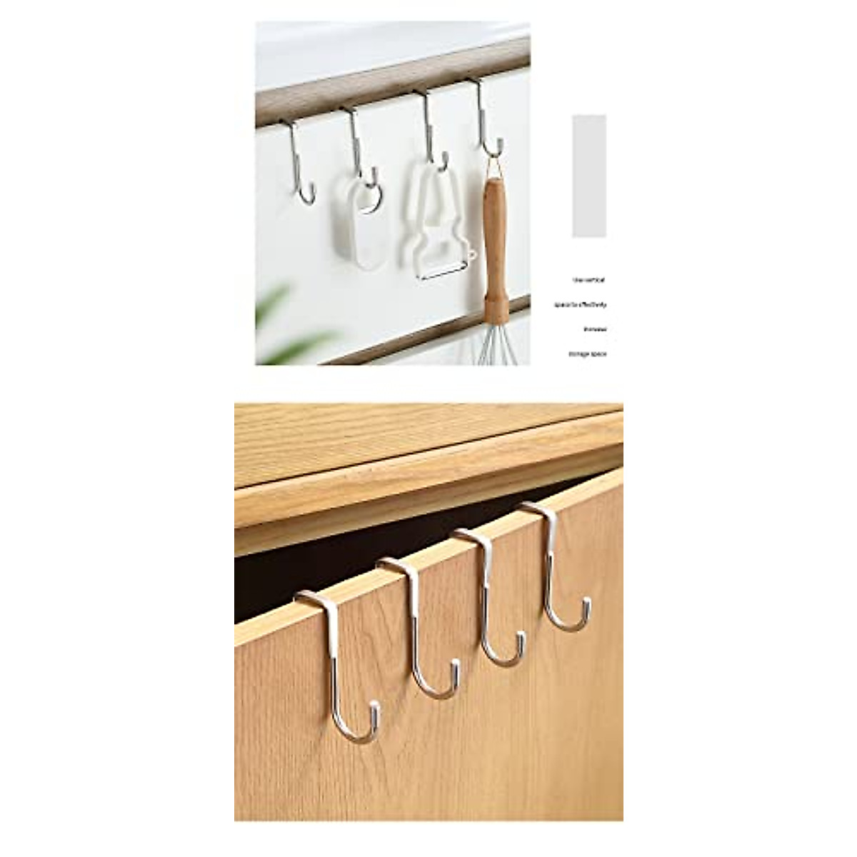 LOVENJOY Over Cabinet Hooks Stainless Steel Metal, Double S Shaped Hangers Rack Holder for Drawer Closet Kitchen, 2 Pcs