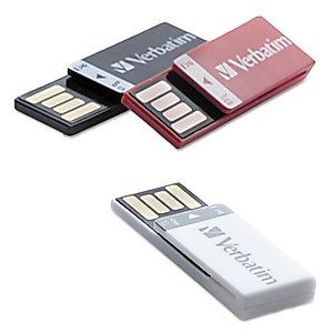 Verbatim 8GB Clip-It USB 2.0 Flash Drive Cap-less Thumb Drive Resistant to Water, Dust, and Static Discharge 3 Pack - Black, White, Red 98674