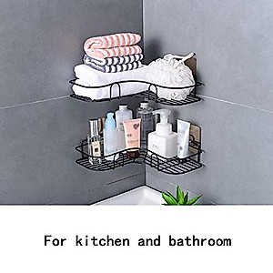 2pcs Corner Shelf Shower Caddy Organizer Bathroom Storage Holder with Hooks Toilet Kitchen No Drilling Black