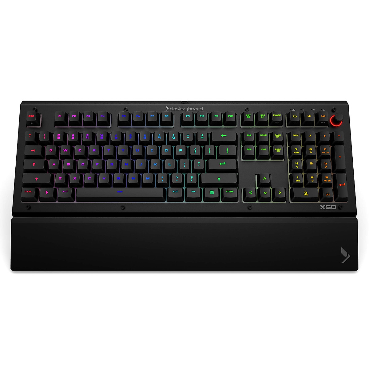 Das Keyboard X50Q Programmable RGB Mechanical Keyboard for Work & Gaming, Soft Tactile Mechanical Switches, Pre-Built Q Applets, Palm Rest, Volume Knob, Aluminum Top (104 Keys, Black)
