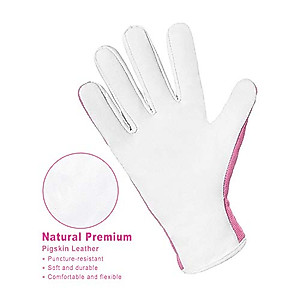 ORIDO Gardening Gloves for Women - Leather Working Gloves for Womens Work Glove for Yard Gardening Weeding Digging and Pruning(Small,Pink)