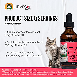 Hemp Dog Health Ease Hemp Oil for Cats: Joint and Muscle Pain Relief for Cats | Cat Arthritis Pain Relief | Cat Allergy Relief | Effective Anti Itch for Cats | Easy-to-Give Hemp Drops for Cats