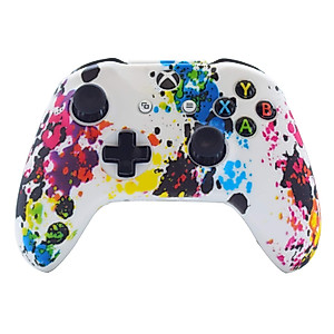 Hikfly Silicone Gel Controller Cover Skin Protector Kits for Xbox One/Xbox One S/Xbox One X Controller Video Games(1 x Controller Camouflage cover with 8 x Thumb Grip Caps)(White Paints)