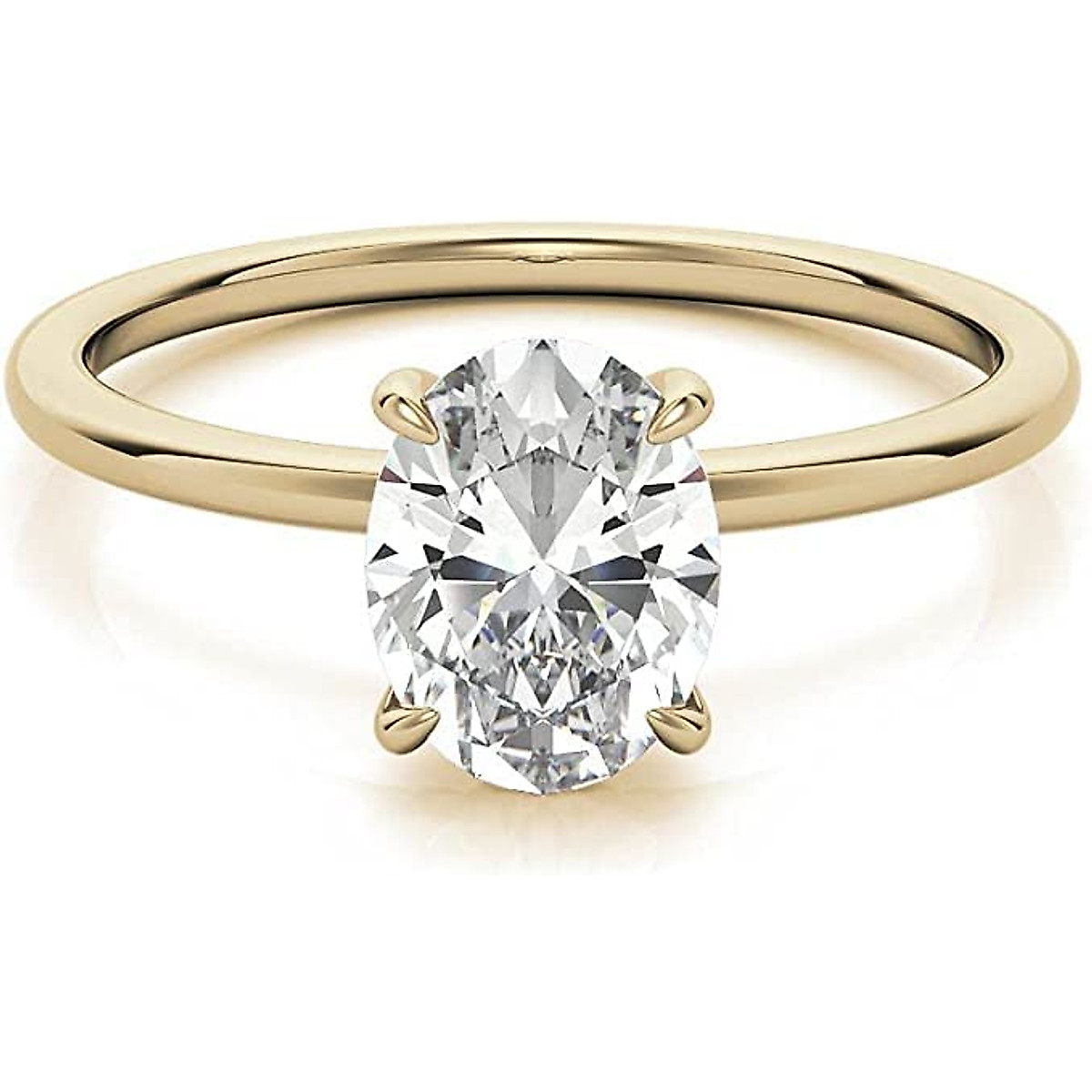 CUSTOMIZE JEWELS 3.00 Carat -10x8 mm Brilliant Oval Cut Moissanite Solitaire Engagement Ring with Plain Band 14k Yellow Gold,D-VVS1 (5.5)