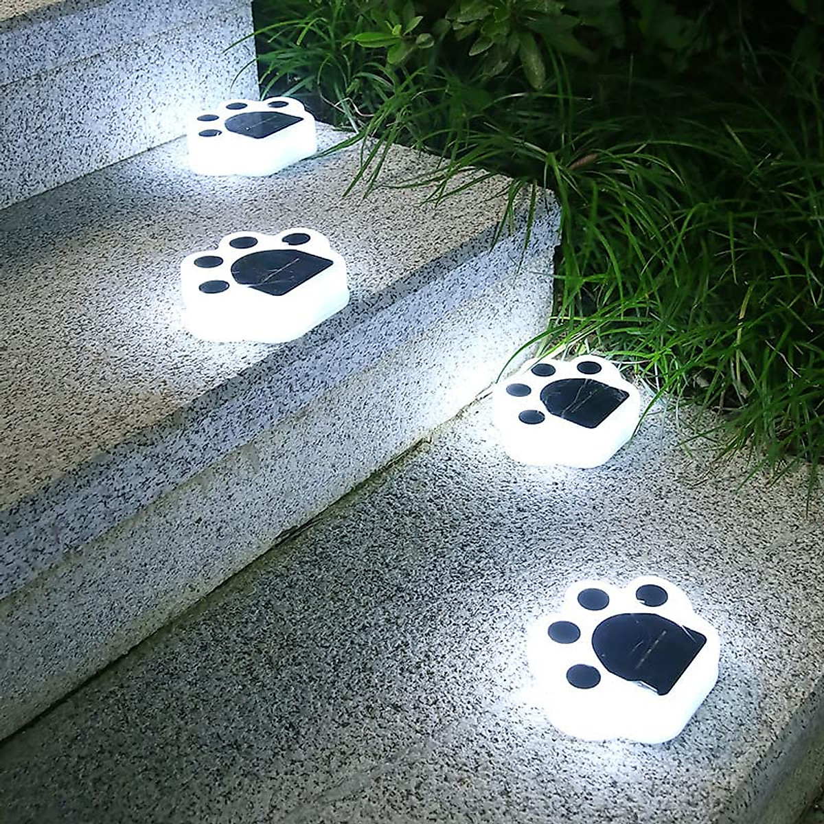 EMINGSKY Solar Light Paw Prints for Ground Path Dog Paw Garden Lights for Walkway Yard Lighting (8 Pack Cool Light)