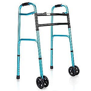 OasisSpace Heavy Duty Folding Walker, Bariatric Walker with 5 Inches Wheels for Seniors Wide Walker Supports up to 500 lbs [Walker Accessories Included] (Heavy Duty Size)