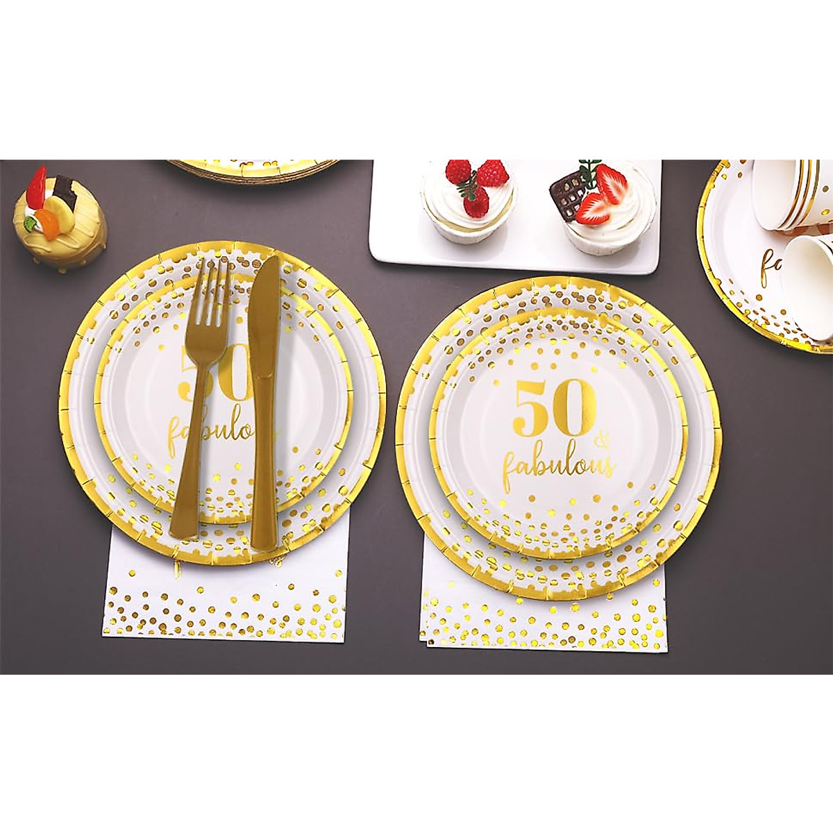 Gudvilla 50th Birthday Decorations for Men Women, 168Pcs 50th Birthday Plates and Napkins Party Supplies, 50 and Fabulous Birthday Plates with Gold Dot Serve 24 Guests, 50th Anniversary Decorations