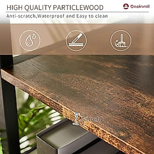 oneinmil 6-Tier Bookshelf with 2 Storage Drawers, Industrial Display Standing Shelf, Rustic Wood Storage Shelf with Metal Frame, Open Bookcases for Living Room, Bedroom, Home Office (Brown)