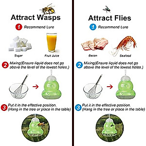 Green Plastic Wasp Trap,Outdoor Hanging for Garden, Yard,2 Pack(with S Hooks &Screw Hooks)