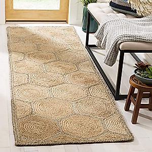 SAFAVIEH Natural Fiber Collection Runner Rug - 2'6" x 12', Natural & Grey, Handmade Honeycomb Woven Jute, Ideal for High Traffic Areas in Living Room, Bedroom (NF882B)