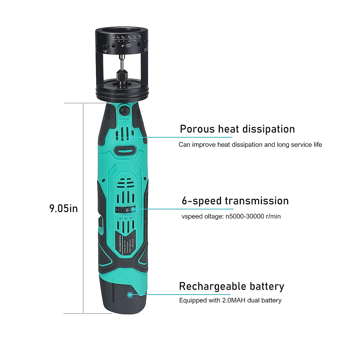 3mirrors Cordless Tungsten Electrode Sharpener Grinder TIG Welding w/ 6-Speed Rechargeable Rotary Multi Tool 24 Guides Multi-Angle w/Healthy Dust Cover, Charger, 5 Pro Diamond Wheels, 2 CNC Mandrels