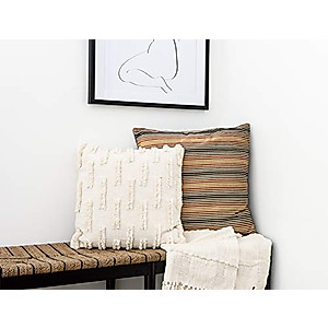 Creative Co-Op White Cotton Embroidered Lines of Decorative Fringe Pillows, 1 Count (Pack of 1)