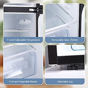 R.W.FLAME Mini Fridge 3.2 Cu.Ft Refrigerator with Freezer, Double Door, Energy Saving for Bedroom, Office, Home, (Black)