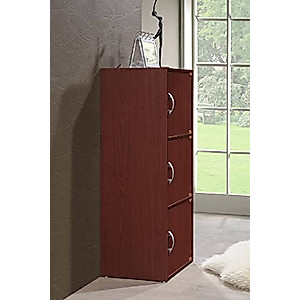 HODEDAH 3 Door Bookcase Cabinet, Mahogany