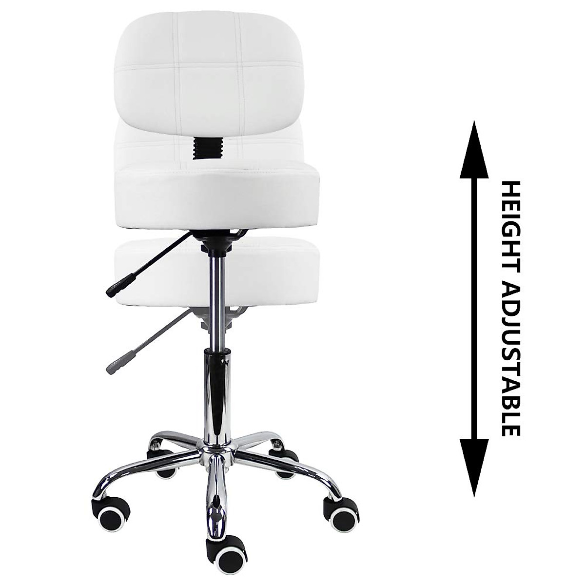 KKTONER Round Rolling Stool with Back PU Leather Height Adjustable Swivel Drafting Work SPA Salon Stools Chair with Wheels White