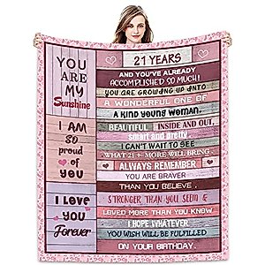 Joyloce 21st Birthday Gifts For Her Blanket 60"X50", 21st Birthday Decorations - Turning 21 Gifts For Women - 21st Birthday Gift Ideas - 21 Bday Decorations - Best Gifts For 21 Year Old Women Blankets