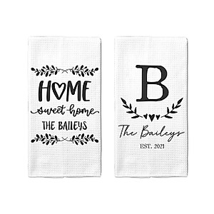 CANARY ROAD Couple Two Towel Set | Personalized Waffle Weave Kitchen Towel | Housewarming Gift | Wedding Gift | Personalized Dish Towel | Engagement Gift