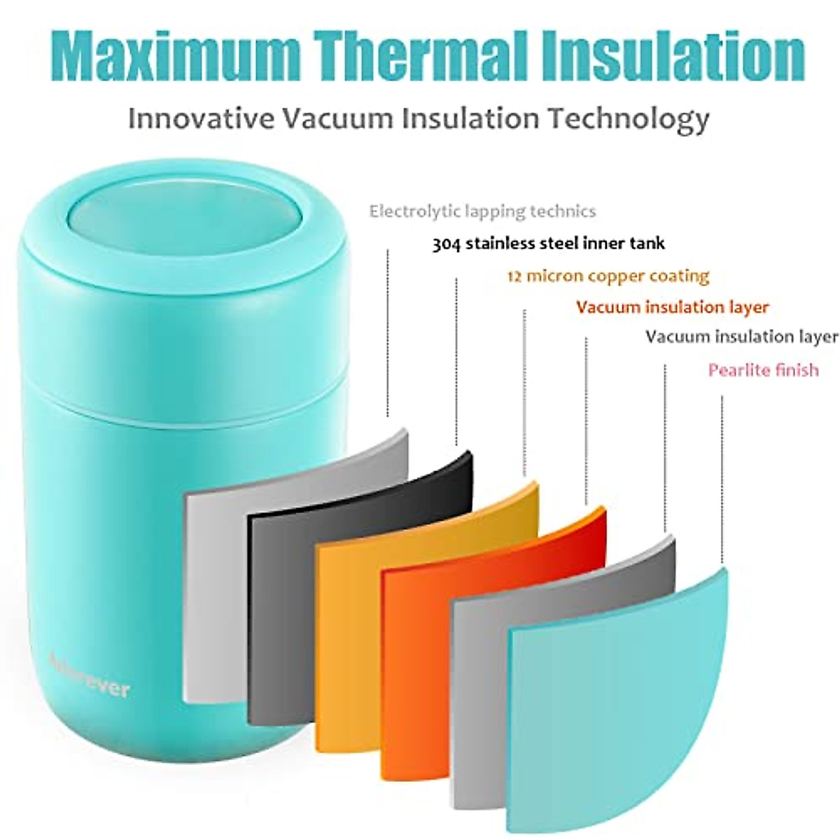 Adorever 17oz/ 25oz Thermos for Hot Food with Spoon, Leakproof Lunch Thermos for Kids Adults, Soup Thermos Vacuum Insulated Food Jars, Blue