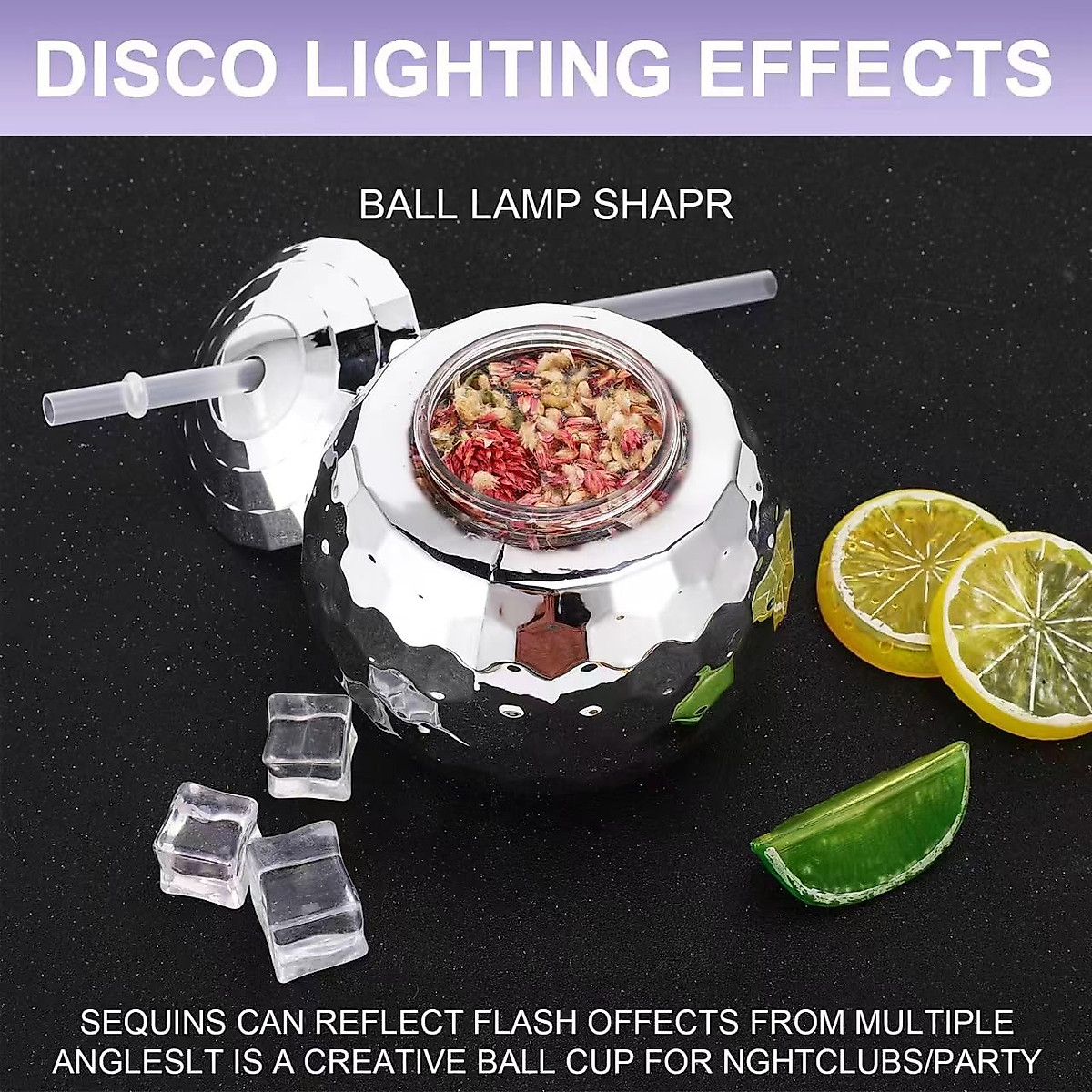 Guiqulai 9 Pcs Disco Ball Cups,20 Oz Tumbler Disco Flash Ball Cups,Reusable Spherical Cocktail Cups with Lid and Straw,Silver Disco Wine Cups for Nightclub Disco Bar Party Decor(9Pcs)