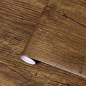 Caltero Wood Contact Paper 15.7’’ x 118’’ Peel and Stick Wood Wallpaper Wood Grain Contact Paper Brown Wood Wallpaper Distressed Wood Wall Paper Vinyl for Kitchen Countertop Cabinet Liner Furniture