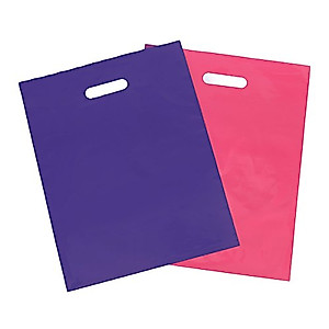100 12x15 Glossy Pink and Purple Plastic Merchandise Bags w/Handles