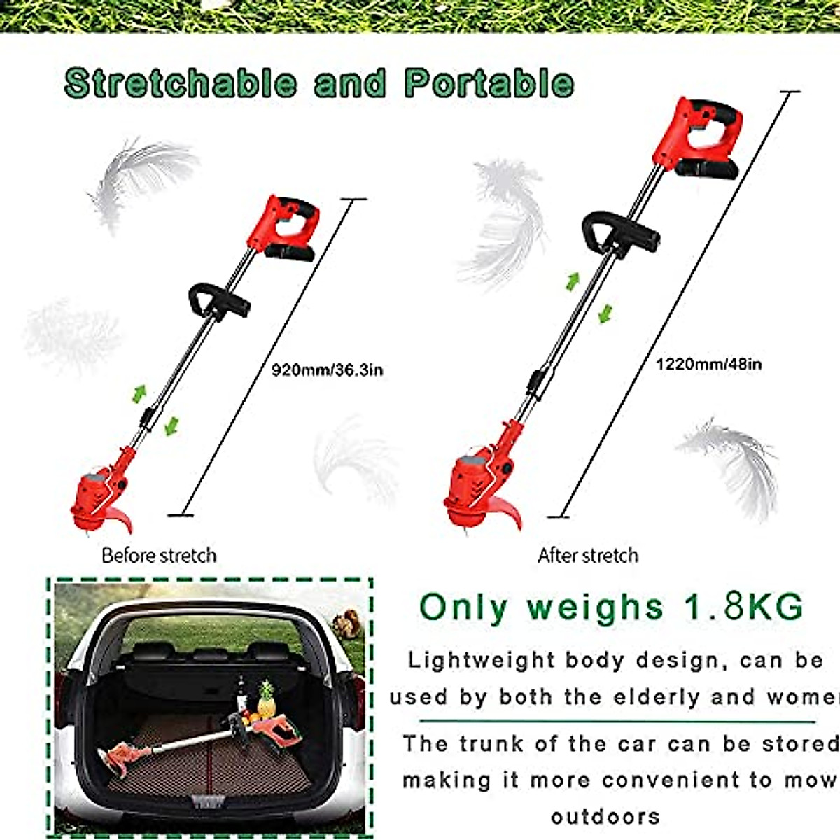 Guoguoba Strimmers Electric Cordless Battery Powered Best 36V Grass Trimmers Heavy Duty Metal Blade Lawn Edging Tools Brush Cutter Retractable Handle and Rotating Head Mower